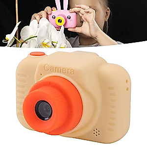 Selfie Camera Toy, Portable Front Rear Lens Kids Digital Camera USB Rechargeable with 32G Card for Outdoor (Beige)