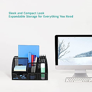 Beiz Desk Organizer Caddy and Accessories Holder with Storage Drawer + 6 Compartments, Pen Organizer w/Sticky Note Tray, Desk Essential to Collect Desk Supplies for Office Home Dorm Room, Black