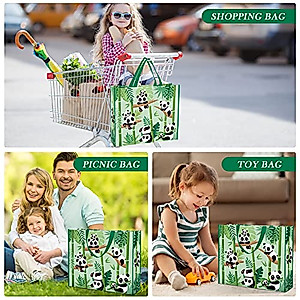 NymphFable 5 Pack Reusable Shopping Bags Panda Bamboo Grocery Bags Waterproof Tote Bag Gift Bags 50LBS