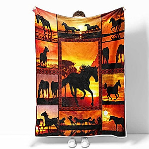 Horse Blanket, Western Animal Print Throw Blanket Comfort Warmth Soft Bed Throw TV Blanket, Fuzzy Fleece Throw Blankets for Couch Sofa Bed Decor 50 x 60 Inches