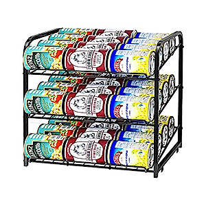 AIYAKA Can Rack Organizer, 3 Tier Stackable Can Storage Dispenser, for Food Storage, Kitchen Cabinets or Pantry, Storage for 36 Cans, Black
