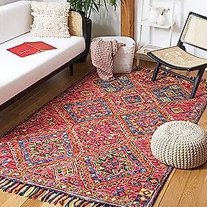 SAFAVIEH Aspen Collection 4' x 6' Red/Blue APN111Q Handmade Boho Braided Tassel Premium Wool Entryway Living Room Foyer Bedroom Accent Rug