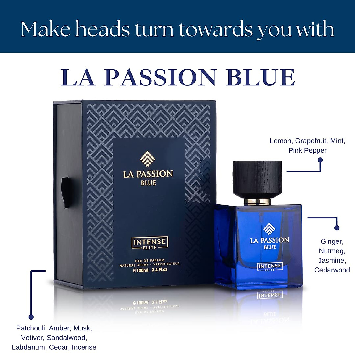 INTENSE ELITE La Passion Arabian Perfume for Men 100ML (3.4Oz) Eau De Parfum Men With Lemon, Grapefruit, Mint & Pink Pepper Notes Long Lasting Perfume