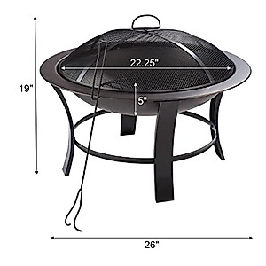 IUHJNWE 26" Metal Round Outdoor Burning Pit, Garden Patio Multipurpose Metal Fire Pit for Camping, Outdoor Heating, Campfire and Picnic