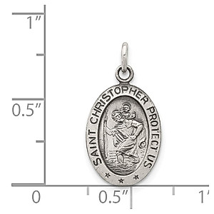 Solid 925 Sterling Silver Vintage Antiqued Catholic Patron Saint Christopher Pendant Charm Oval Medal - 21mm x 11mm - Jewelry Gifts For Women Wife Mom Gifts For Men Husband Dad