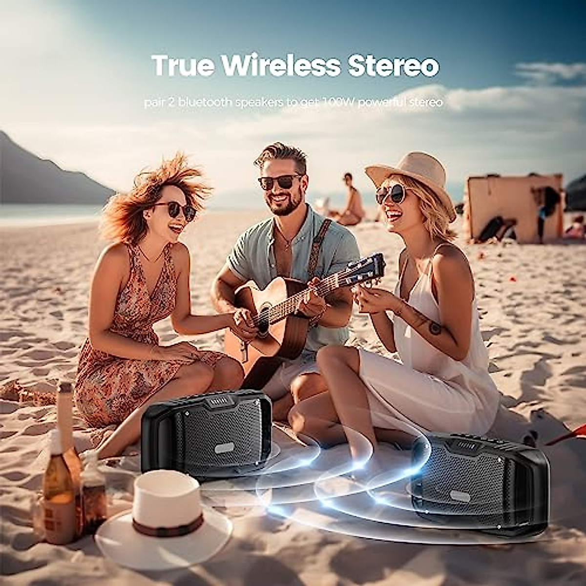 DBSOARS Bluetooth Speakers with Subwoofer, Portable 50W Stereo Sound Wireless Speaker, IPX5 Waterproof Outdoor Speakers with TWS Pairing, Built-in Mic, Power Bank, 30H Playtime, AUX for Camping, Beach