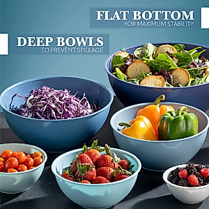 12 Piece Plastic Mixing Bowls Set, Colorful Nesting 6 Prep Bowls and 6 Lids - Color Food Storage for Leftovers, Fruit, Salads, Snacks, and Potluck Dishes - Microwave and Freezer Safe