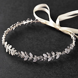 SWEETV Leaf Wedding Headband Crystal Opal Bridal Headpieces for Wedding Hair Accessories for Brides Hair Vine Silver