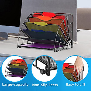 SUPEASY Fan Shaped Desk File Organizer, 6 Compartments for Filing Paper Bills, Letters, Desk Accessories for Workspace, School, Office, Waiting Room, Classroom Storage, Black