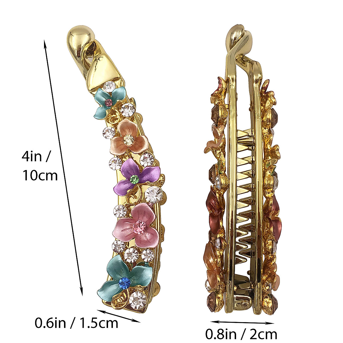 2PCS Floral Rhinestone Banana Hair Clip Claw Ponytail Holder Maker Styling for Women