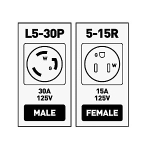 MARVINE 30 Amp to 15 Amp Plug Adapter - NEMA L5-30P Male to Female 5-15R - 3 Prong Power Converter with LED Indicator