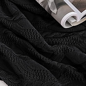 Aormenzy Black Knit Throw Blankets Cable Knit Decorative Throw Blanket Soft Cozy Knitted Blanket for Sofa Couch Bed, 50" x 60"