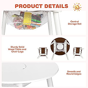 Costzon Kids Table and Chair Set, Wood Activity Table w/Center Mesh Storage, Children Furniture Gift for Boys & Girls, Ideal for Arts, Crafts, Snack Time, Homework, Toddler Table and Chair Set, White