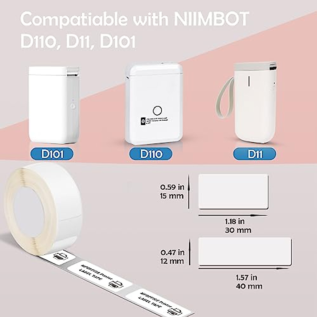 MFoffice D11/D110/D101 Label Maker Tape, White Thermal Sticker Label 0.47"×1.57" (12x40mm), Waterproof Self-Adhesive Multipurpose Labeling Tape Replacement 160 Sheets/Roll