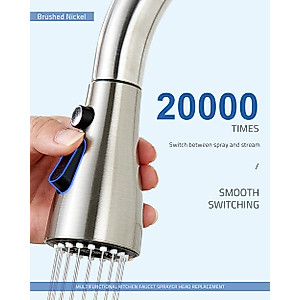 Kitchen Faucet Head Replacement with 15 Adapters - 3 Functions Pull Down Spray Head for Kitchen Faucet, Pull Out Faucet Sprayer Head Nozzle, Kitchen Sink Faucet Sprayer Head Parts, Brushed Nickel