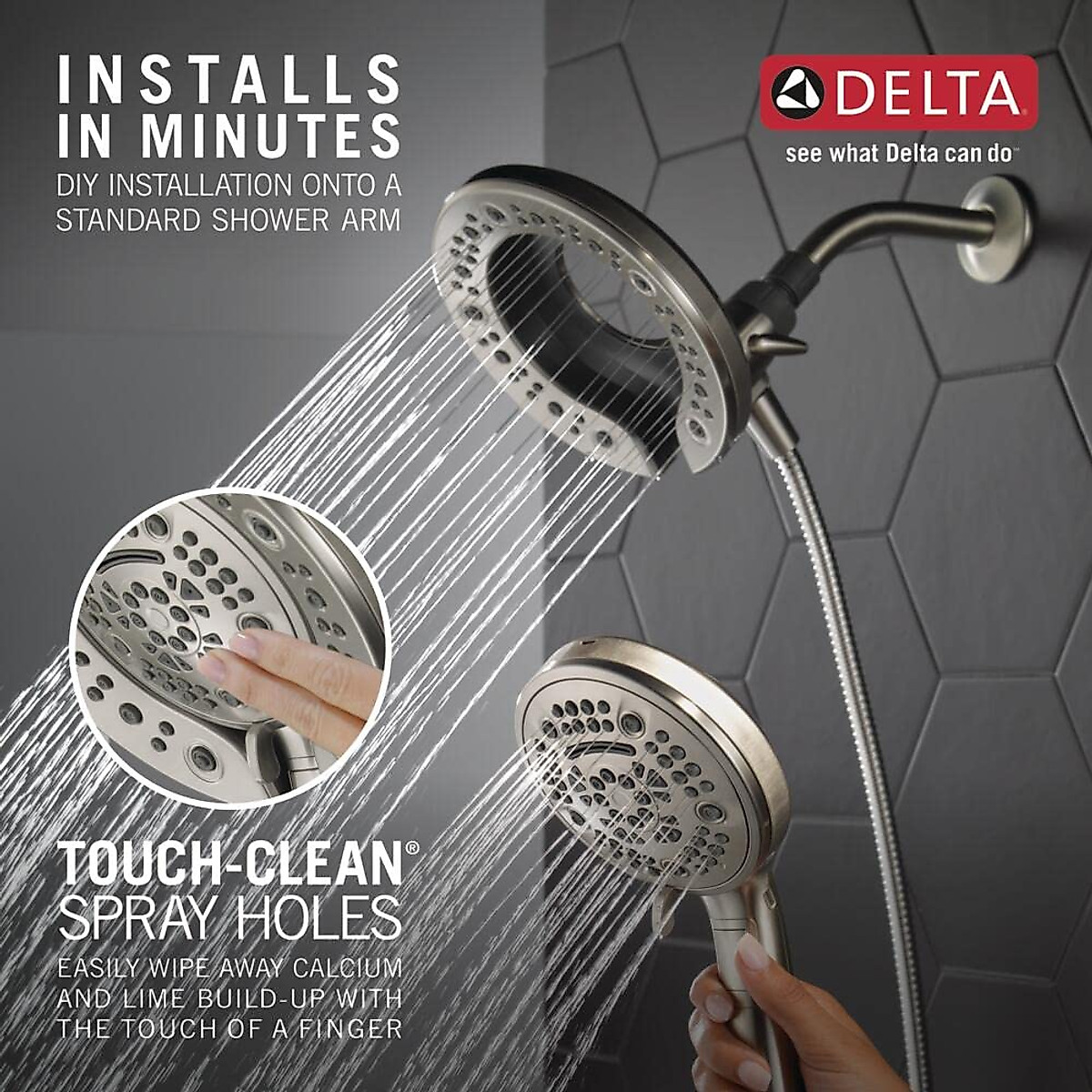Delta Faucet 7-Setting In2ition Dual Shower Head with Handheld Spray, Brushed Nickel Shower Head with Hose, Showerheads & Handheld Showers, Handheld Shower Heads, Satin Nickel 75687DSN