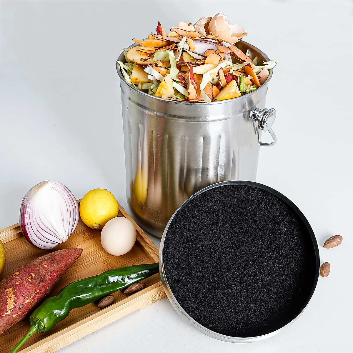 MyLifeUNIT 16 Pack Compost Bin Filter, Kitchen Compost Pail Charcoal Filter Replacements (7.25 inches)