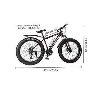 wavsurf Fat Tire Mountain Bike, 21 Speed Outdoor Snow Beach Bike, Adult Women Men Hybrid MTB Racing Bikes, Comfort Complete Cruiser Bicycle, City Commuter Road Cycling (H) 94x88x38cm