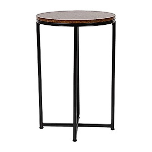 Taylor + Logan Brennan End Table - Engineered Wood Walnut Side Table with Matte Black Cross Brace Frame - 15.75" Round Side Table