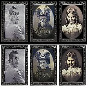 Halloween Decoration 3D Changing Face Moving Picture Frame Portrait Horror Decoration for Horror Party Castle House Home Decoration (3 Pcs)