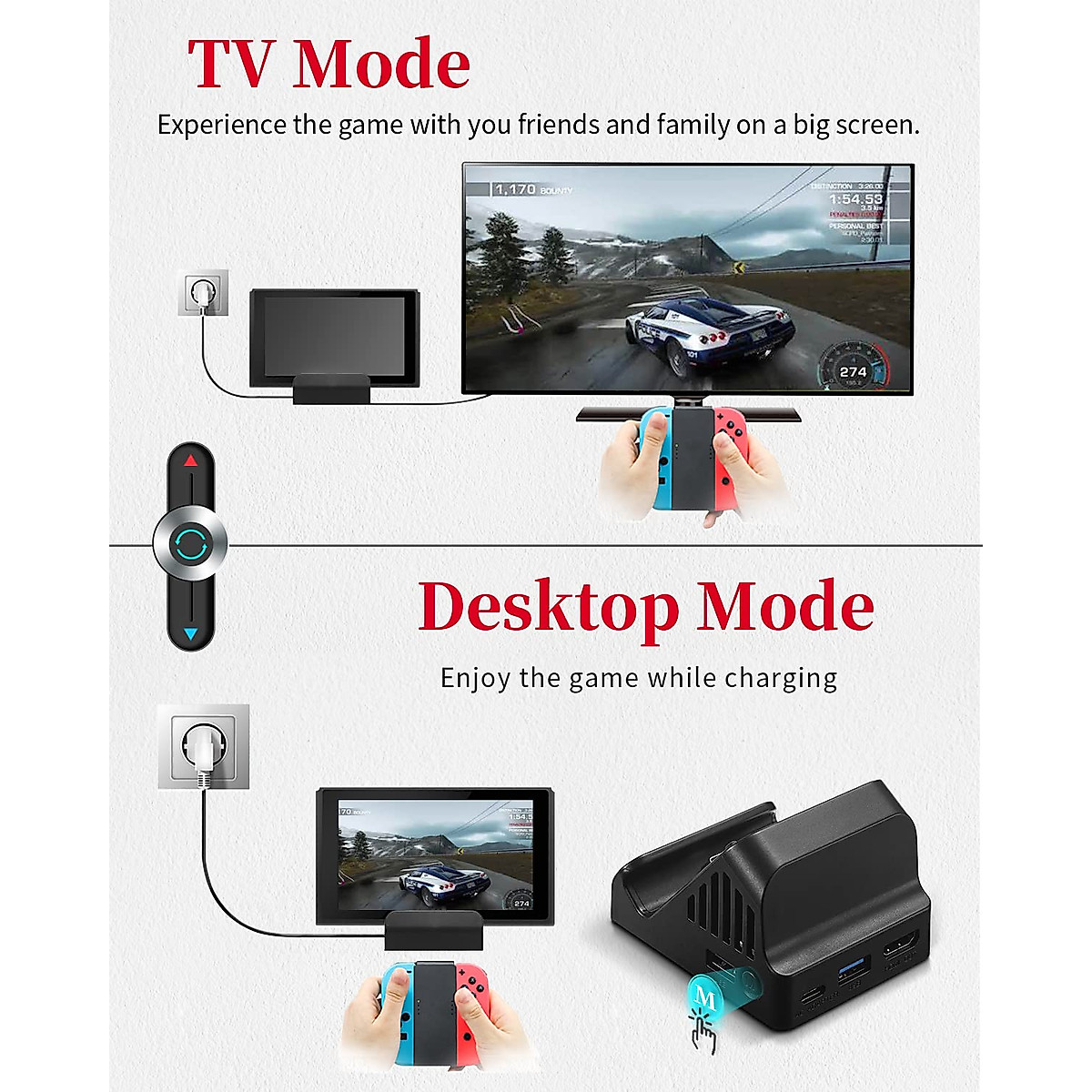 TXLBTTL Switch Dock, TV Projection Charging Dock for Switch, Cooling Fan Compact 4K HDMI Adapter, Portable Switch Charging Stand, Switch Docking Station USB 3.0