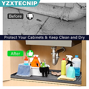 Under Sink Mat for Kitchen Waterproof, 34”x22”Or Smaller Cut to Fit Flexible Silicone Under Sink Liner with Drain Hole,Kitchen Bathroom Cabinet Organizer and Protector for Drips Leaks Spills