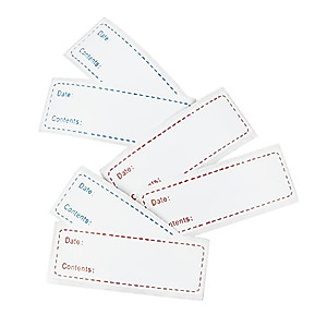 250Pcs 2 Rolls Self-Adhesive Removable Freezer Labels Food Date Labels Roll 1 x 3 Inch Waterproof Oil-Resistant Kitchen Refrigerator Labels, Easy to Write and Clean, 2 Color (Red,Blue)