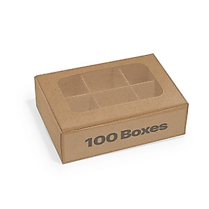 Modsy Baking Mini Truffle Boxes - Kraft | VERY SMALL 6 Treats - Window and Dividers | 5 x 3.5 x 1.57 Inches | Pack of 100