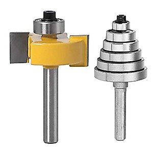 Eyech 1/4 Inch Shank Rabbet Router Bit Set with 6 Bearings Rabbeting Router Bit Bearings Set for Multiple Depths 1/8", 1/4", 5/16", 3/8", 7/16", 1/2"