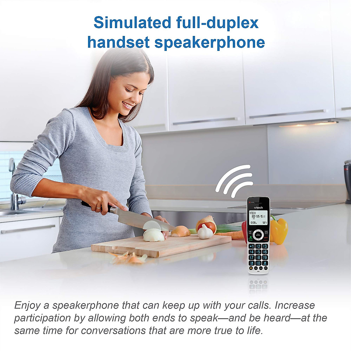 VTech VS113-3 Extended Range 3 Handset Cordless Phone for Home with Call Blocking, Connect to Cell Bluetooth, 2" Backlit Screen, Big Buttons, and Answering System, Silver & Black