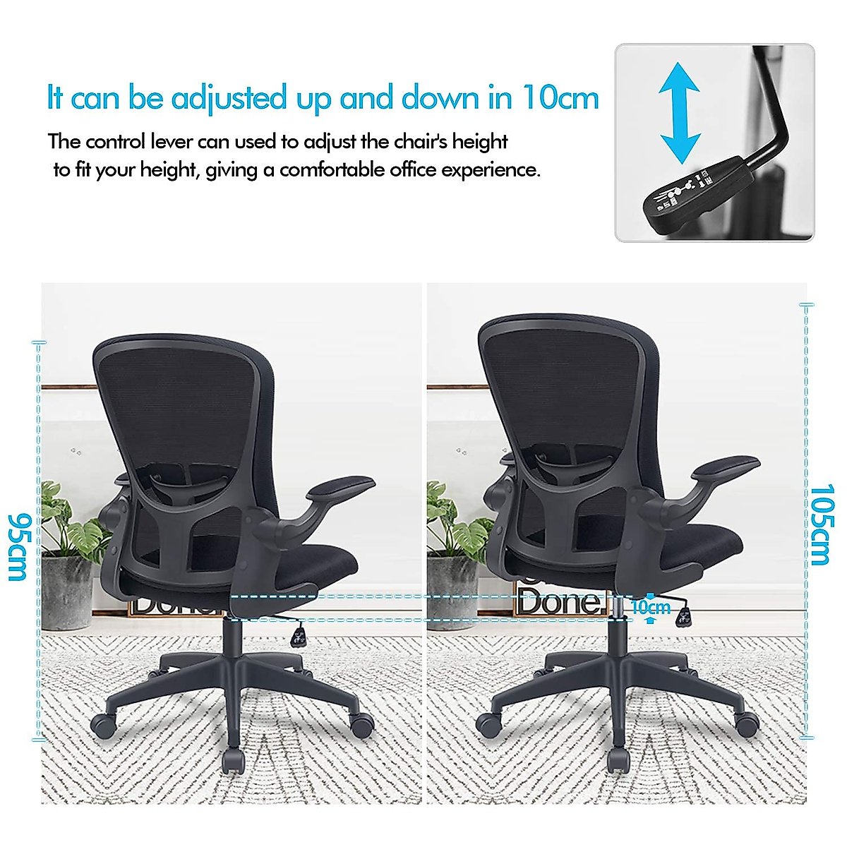 FelixKing Office Chair, Ergonomic Desk Chair with Adjustable Height, Swivel Computer Mesh Chair with Lumbar Support and Flip-up Arms, Backrest with Breathable Mesh (Black)