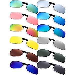Weewooday 12 Pieces Polarized Clip on Sunglasses Rimless Clip on Sunglasses Rectangle Lightweight Polarized Eyeglasses for Myopia Eyeglasses Outdoor Night Driving Men Women
