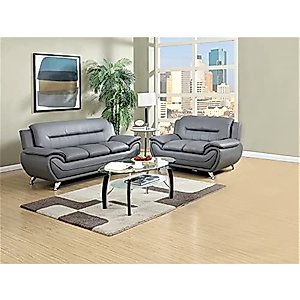 US Pride Furniture Michael Collection Modern Style Faux Leather Versatile Couch for Living Room, Bedroom or Office-Comfortable Design and Elegant Look, Loveseat, Sofa, Cloud Grey