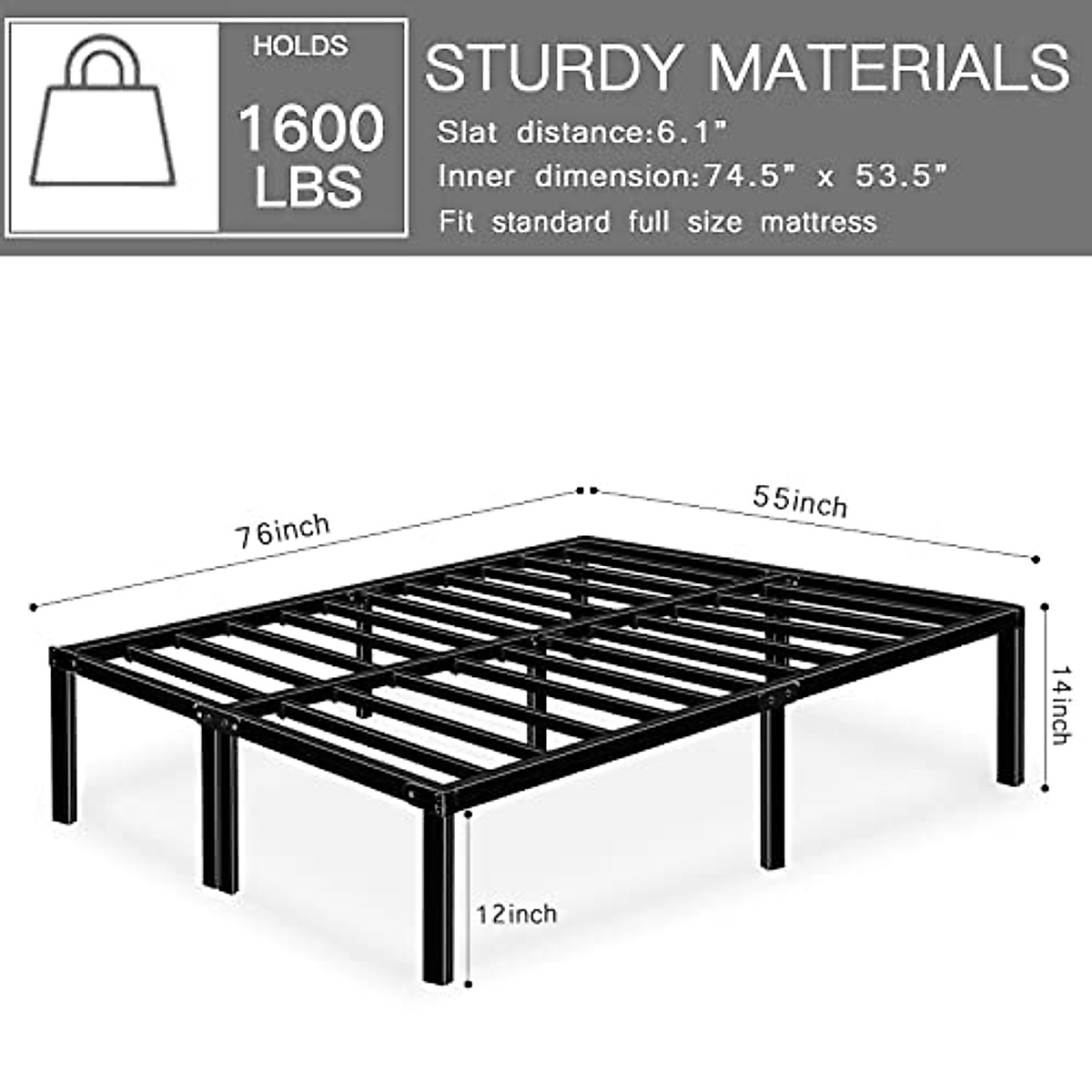 HAAGEEP Metal Platform Bed Frame Full with Storage 14 Inch Heavy Duty Beds Steel Slat Frames Standard Size, AF