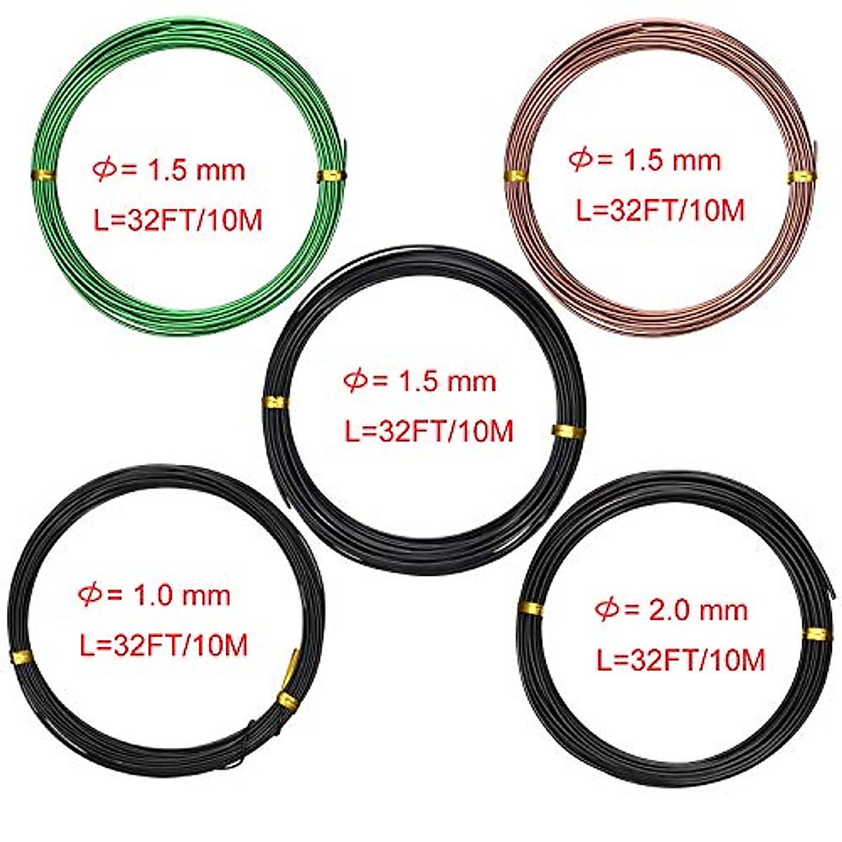 5 Roll Aluminum Bonsai Training Wire Tree 160 Feet Total with Bonsai Wire Cutter Anodized Wire 1/1.5/2.0 mm Training Wire for Holding Bonsai Branches Small Trunks