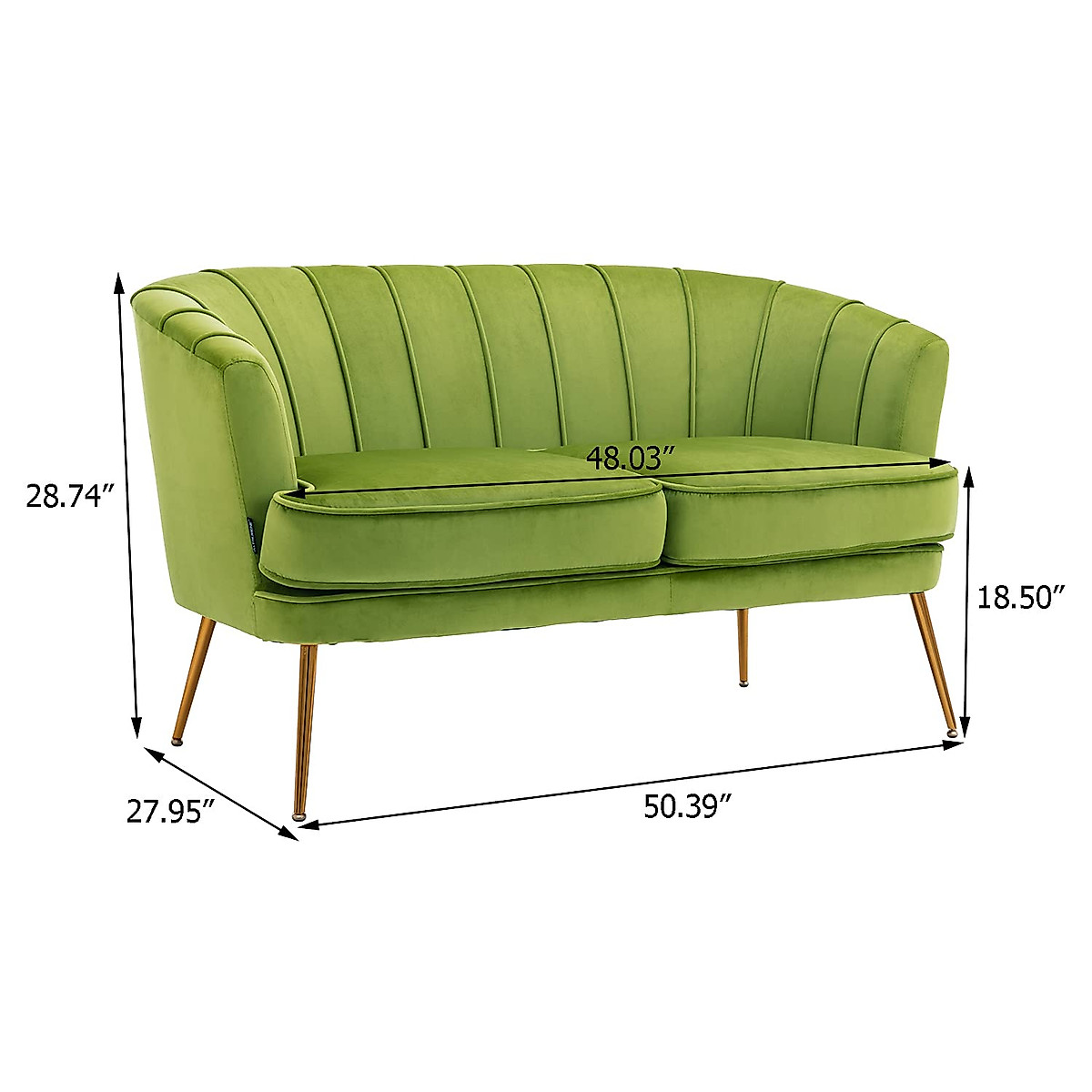 Altrobene Velvet Loveseat Couch Sofa Luxury Modern Comfy Tufted Couch Chesterfield 2 Person Couch for Living Room/Bedroom, Grass Green