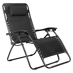 Flamaker Zero Gravity Chair Oversized Padded Patio Adjustable Recliner Outdoor Lounger Chair with Headrest for Poolside, Yard and Camping (Black)
