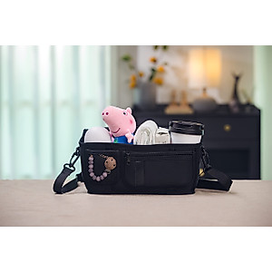 HOFISH Universal Stroller Organizer with Cup Holder, Neoprene Material Diaper Storage, Secure Straps,Pockets for Phone, Keys,Compact Design Fit Most Strollers (ST01B)
