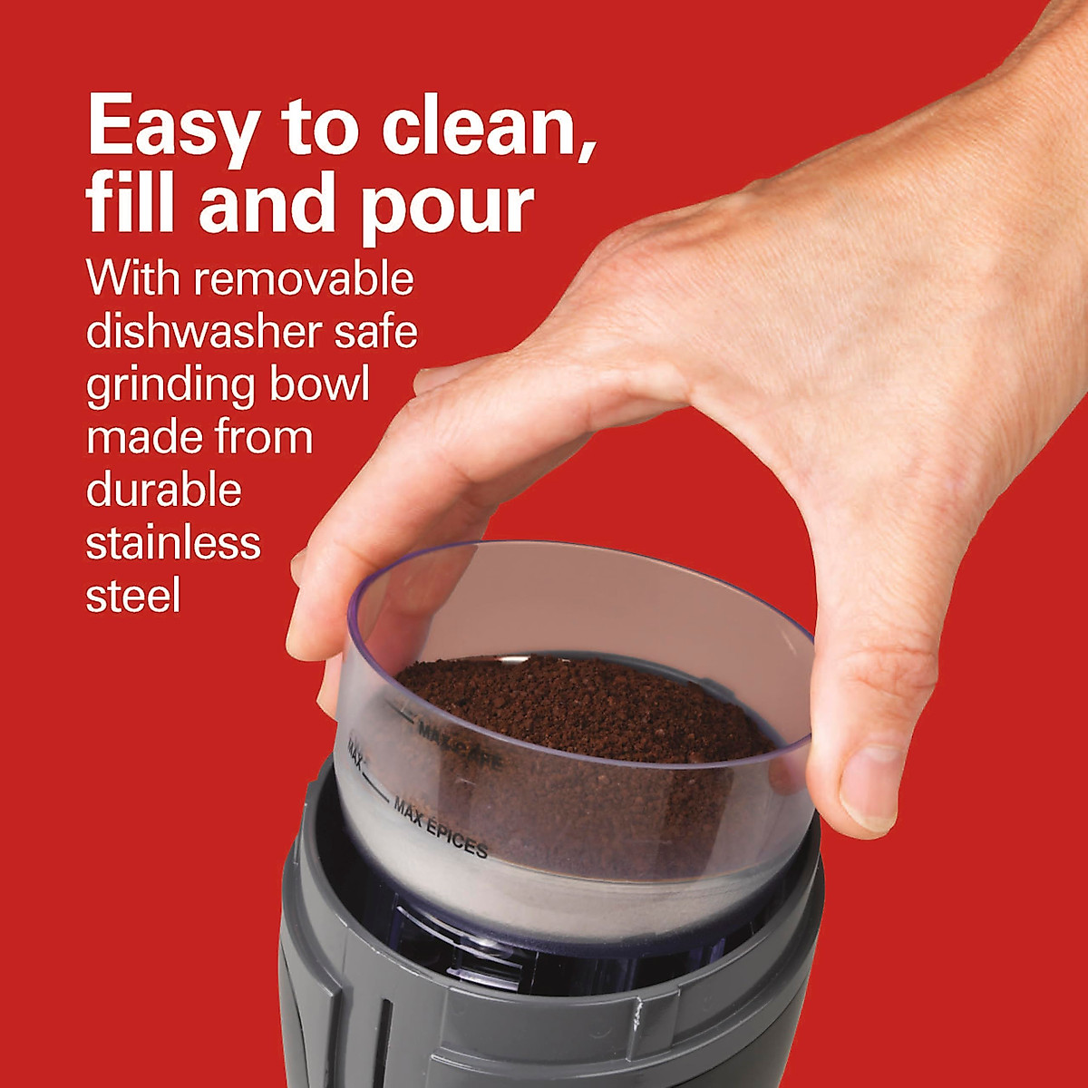 Hamilton Beach Fresh Grind Electric Coffee Grinder for Beans, Spices and More, Stainless Steel Blades, Removable Chamber, Makes up to 12 Cups, Black