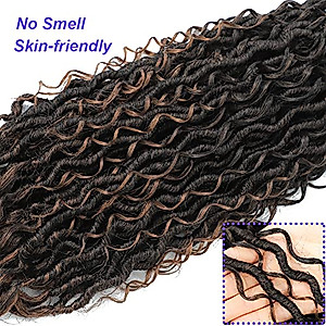6 Packs Curly Goddess Faux Locs Crochet Hair for Black Women, 18 Inch Goddess Locs Crochet Hair Hippie Locs Synthetic Braids, Boho Style Hair Extensions (18 Inch, 6 Packs, T1B/30)