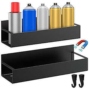 2 Pcs Magnetic Aerosol Spray Can Holder, Magnet Toolbox Bottle Holder, Wall Mounted Spray Bottle Rack, Mechanic Paint Bottle Can Organizer, Tool Box Storage Rack for Garage Home Workspace（Black）