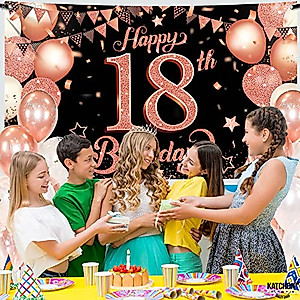 KatchOn, Rose Gold Happy 18th Birthday Banner - XtraLarge, 72x44 Inch | Rose Gold 18th Birthday Backdrop | 18 Birthday Banner for Rose Gold 18th Birthday Party Decorations | 18 Birthday Decorations
