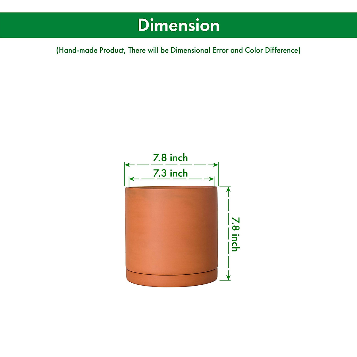 D'vine Dev Medium 8 Inch Terracotta Plant Pot with Drainage Hole and Saucer, Round Cylinder Planter Pot for Indoor Plants, 40-X-A-4