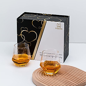 Mascoto Mr and Mrs Whiskey Glass Gift Set, Best Gift for wedding, Engagement, Anniversary, Couples, His and Hers, Bride and Groom, Valentines and Christmas Gifts - Set of 2, 10 oz