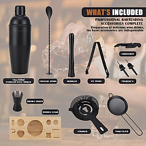 OBALY Bartender Kit 11-Piece Cocktail Shaker-Muddler for Cocktails 25oz Boston Shaker-Bar Accessories with Stylish Bamboo Stand Mix Drink Shaker kit Perfect Martini kit with Cocktail Recipes Booklet