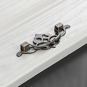 Xisakaca 4 Pack Cabinet Bail Pulls Handles, Drop Ring Pulls Antique Propitious Cloud 3.81" Overall Length for Dresser Drawer Closet Cupboard Box Case with Screws (Bronze, Holes Centre 64mm/2.5in)