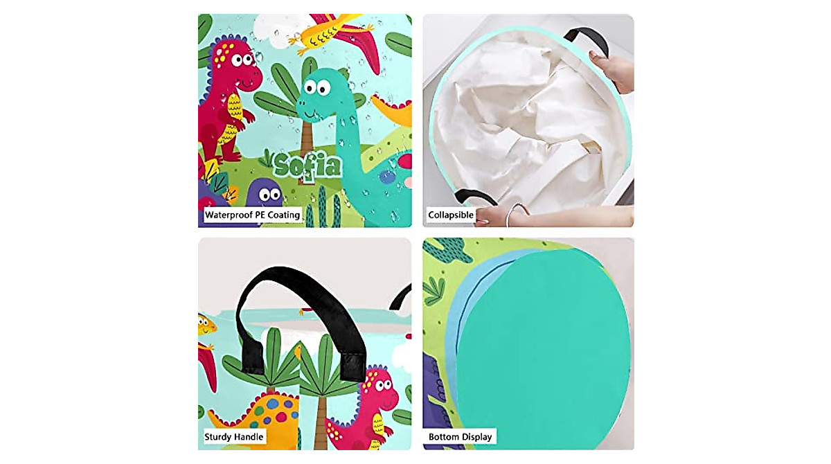 Cute Dinosaur Personalized Laundry Hamper for Kids Room