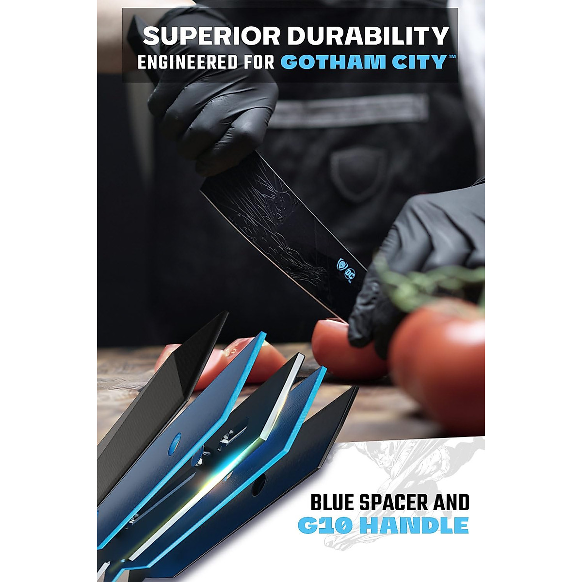 Dalstrong Knife Set-2pc-BATMAN™ DC Licensed SBS Edition-8" Chef Knife 3.75" Paring Knife-7Cr17MoV Steel-Giftable Black Titanium Kitchen Knife-DC Batman Set-G10 Handle-Sheath-Comic Figures