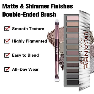 UCANBE 12 Color Eyeshadow Makeup Palette, Naked Nude Eye Shadow, Neutral Matte Shimmer Make Up Pallet with Double-ended Brush Set Kit, Highly Pigmented Long Lasting Waterproof (Palette + Brush - 06)