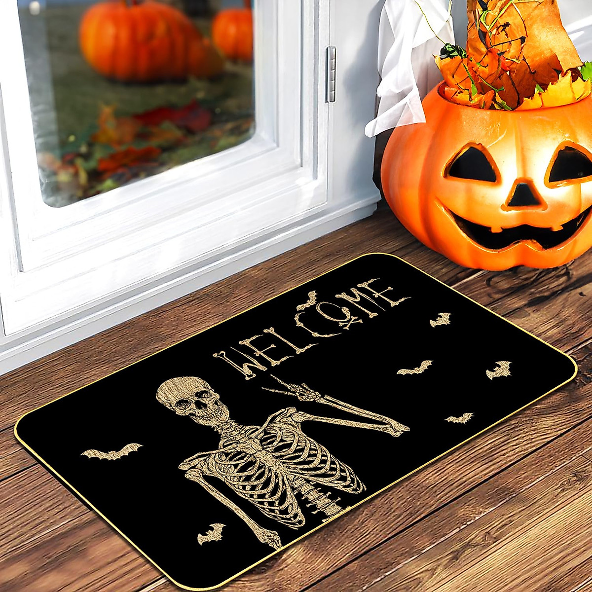 ARTUFAN Halloween Skull Doormat - Funny and Spooky Welcome Mat, Low-Profile Non-Slip Entr Door mat Living Room Kitchen Floor Mat Home Halloween Indoor Outdoor Decoration - 17" x 29"
